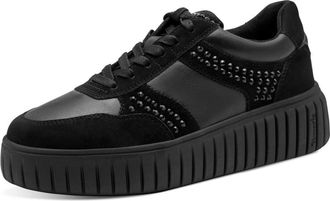 Tamaris Damen-Sneaker aus schwarzem Leder mit Strass, herausnehmbares Fu&szlig;bett, 23776, Schwarz, 40 EU