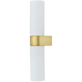 Licht-Erlebnisse Spiegelleuchte IP44 29.5 cm hoch in Messing Wei&szlig; 2-flammig G9 Aluminium Glas Modern Wandlampe Bad