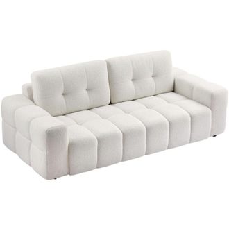 Vente-Unique Vente-unique - Canap&eacute; 3 places en tissu bouclette blanc sopelana
