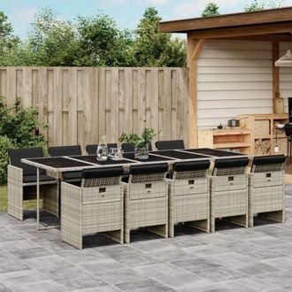 vidaXL Vidaxl - Ensemble &agrave; manger de jardin 11pcs avec coussins gris poly rotin