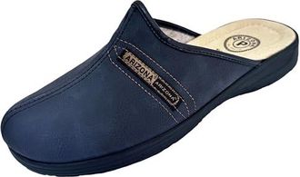 Generico Patrizia Azzi Arizona Chaussons pour homme, semelle en cuir, 100 % fabriquée en Italie, bleu, 44 EU