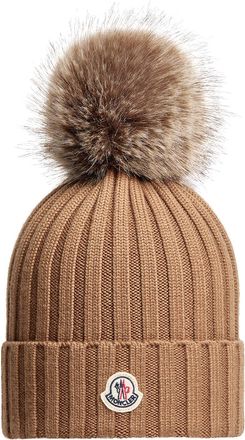 Moncler Moncler Bonnet En Laine Avec Pompon, Femme, Beige, Taille: Uni