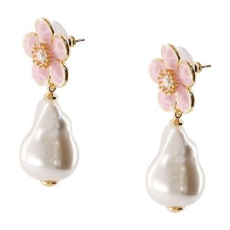 Self Portrait Flower Pearl Drop Drop Earrings - Pink