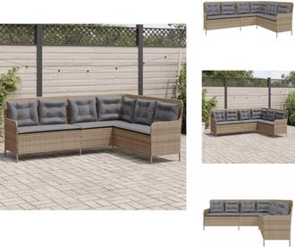 vidaXL Gartensofa in L-Form mit Kissen Beige Poly Rattan - Gartensofa - Gartensofas - Outdoor Sofa - Terrassensofa