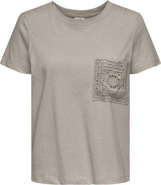Jacqueline de Yong JdY Damen Jdyselma S/S Crochet Pocket Top JRS, Chateau Gray, XS EU