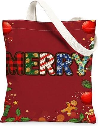 Generic Sacs fourre-tout en toile Merry Holiday - Imprim&eacute; de No&euml;l - R&eacute;utilisables - L&eacute;gers et lavables - Pour voyage, Rouge, 13x15 Inch