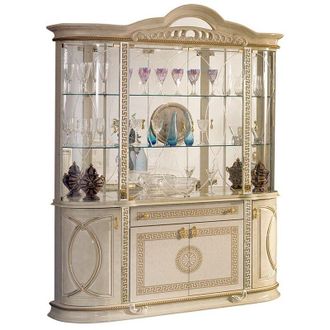 Les Tendances Vitrine 8 portes 1 tiroir bois vernis laqu&eacute; brillant beige et dor&eacute; Venus 163cm