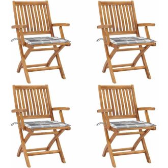 vidaXL Vidaxl - Klappbare Gartenst&uuml;hle mit Kissen 4 Stk. Massivholz Teak