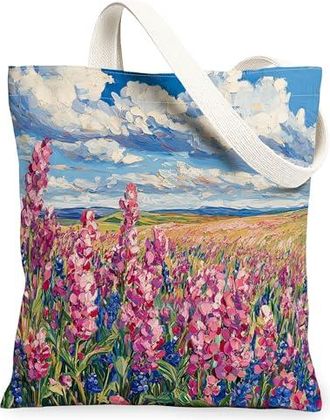 Generic Sac fourre-tout en toile r&eacute;utilisable pour le shopping, 33 x 38 cm, motif imprim&eacute; paysage floral, sac d&eacute;picerie pour femme, paysage naturel, esth&eacute;tiqu
