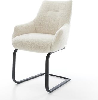 DELIFE Freischwinger Alja-Flex mit Armlehnen Teddystoff Beige Freischwinger flach Schwarz Taschenfederkern, Esszimmerst&uuml;hle