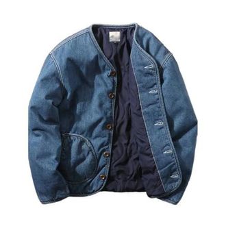 Generic NYSBH Veste en jean pour homme Automne Hiver Col en V Manches Longues Homme Cargo Manteau Simple Boutonnage Poche Polyvalent Hommes V&ecirc;tements dext&eacute;rie