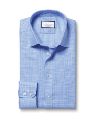 CHARLES TYRWHITT B&uuml;gelfreies Hemd mit Prince-of-Wales-Karos - Ozeanblau Knopfmanschette