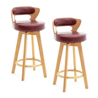 Generic Drehbarer Barhocker, 2Er-Set, Gepolsterter Sitz Aus Pu-Leder, Runder Holzstuhl f&uuml;r K&uuml;chentheke Und Bar, Einfache Montage, Weinrote Lackierung