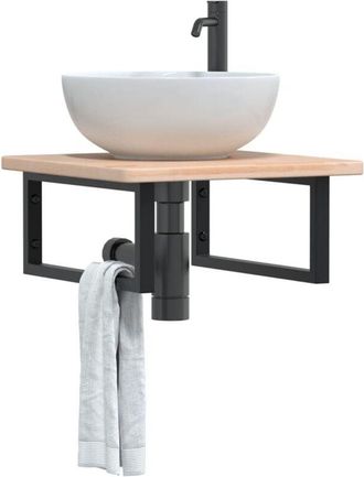 vidaXL Waschtischplatte mit Halterung Stahl und Massivholz Eiche vidaXL
