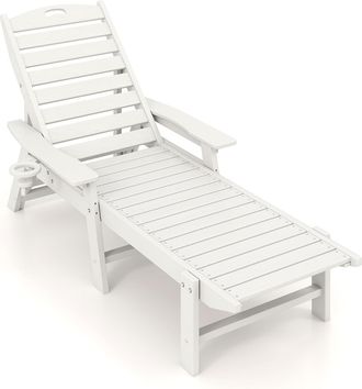 Giantex Gartenliege, Sonnenliege mit 4-Fach Verstellbarer Rückenlehne, Getränkehalter & Armlehnen, wetterfester Liegestuhl für Terrasse, Garten, Poolbereich, 