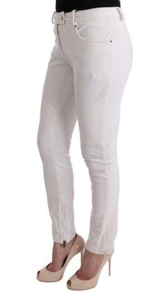 Ermanno Scervino Womens White Cotton Slim Fit Casual Pants