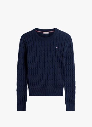 Tommy Hilfiger Pull droit &agrave; col rond en maille c&ocirc;tel&eacute;e de coton