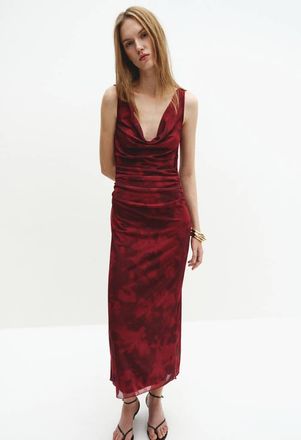 Mango Robe cintr&eacute;e drap&eacute;e bordeaux - Femme - XS - MANGO