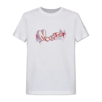 Moncler Logo Baumwoll-T-Shirt - - Tops - Damen - Wei&szlig; - XS