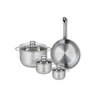 Fackelmann ELO 9870750 Batterie de cuisine 4 pi&egrave;ces, Ensemble de 1 Po&ecirc;le de cuisson 28 cm et 3 faitouts 12, 14 et 24 cm Elo Profi Brillant, inox, induction