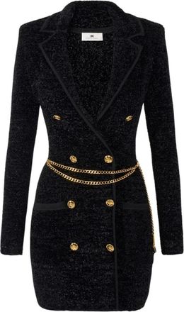 Elisabetta Franchi Femme, Robes, Noir, Taille: 40 FR Robe en chenille boucl&eacute;e avec ceinture