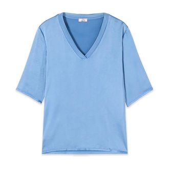 Oltre Bluse mit kurzen &Auml;rmeln aus Satin - - Blouses & Shirts - Damen - Blau - XS