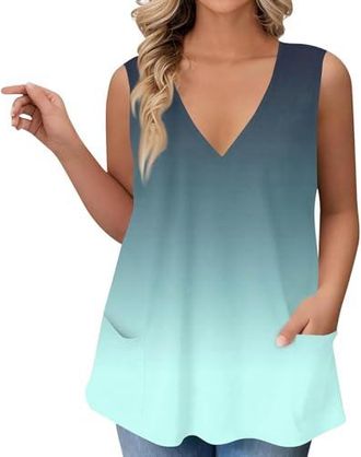 Generic Debardeur Femme Chic et &eacute;l&eacute;gant Gradient Chemisier sans Manche Imprim&eacute; D&eacute;bardeur Crop Top Ete Haut Chic et Elegant Fluide Ample Caraco Vetement Femme 