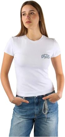 GCDS Gcds, Femme, Tops, Blanc, Taille: 38 FR Logo Lounge Slim Ss T-Shirt
