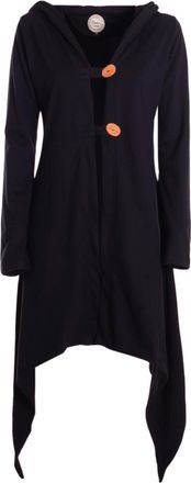 vishes Zipfeljacke Asymmetrischer Boho Cardigan mit Kapuze und Holzkn&ouml;pfen aus Baumwolle - Alternative Bekleidung schwarz 42