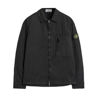 Stone Island Homme, Vestes, Noir, Taille: XL Chemise en Coton Noir avec Poche &agrave; Fermeture &Eacute;clair