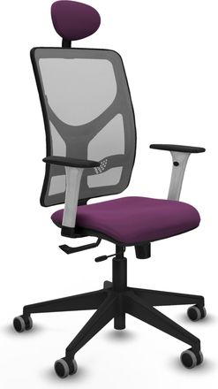 Piqueras y Crespo Schreibtischstuhl mit wei&szlig;en und schwarzen Armlehnen, h&ouml;henverstellbarer Lendenwirbelst&uuml;tze und festem Kopfteil, ausgestattet mit Syncro/Traslack. Gra