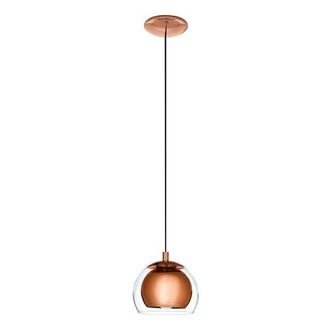Eglo Suspension luminaire Rocamar, lustre suspendu en m&eacute;tal aspect cuivre et verre transparent, lampe de salon et de salle &agrave; manger, douille E27
