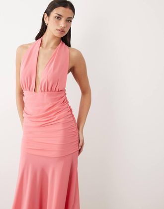 Gina Tricot Gina Tricot - Robe longue dos nu &agrave; taille basse - Noir-Rose