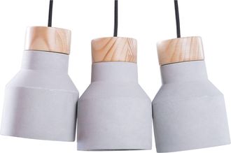 Beliani Industrielle Hängeleuchte Beton/Holz 3er Set grau und heller Holzfarbton Baht