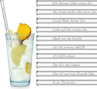 Halm HALM Glasstrohhalme Gin Spr&uuml;che Edition XL Party-Pack 20 St&uuml;ck 23 cm lang mit gravierten Gin-Spr&uuml;chen Strohhalm Trinkhalm Glasstrohalm Gin-Tonic Gesch