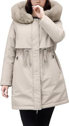 Generic Doudoune Hiver Femme Manteau Capuche Fourrure Parka Décontractée En Coton Pour Femme Coupe Longue Coupe Cintrée Col Épais Et Large Pour L Automne Et M