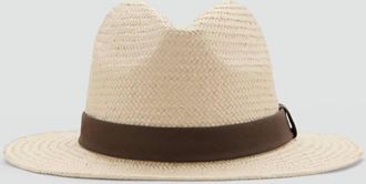 Mango Chapeau fibre naturelle naud &eacute;cru - Homme - Taille unique - MANGO MAN