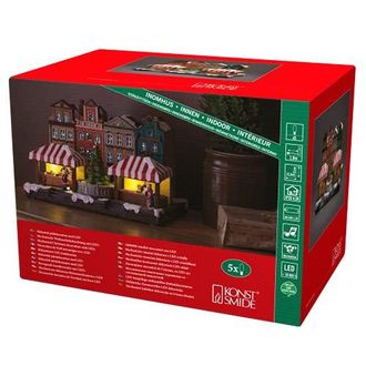 Konstsmide LED Fiberoptikhaus mit Stadtszene und Weihnachtsbaum, mit Musik, 5 bunte Dioden, 4, 5V Innentrafo/batteriebetrieben, Innen, 0,32W, schwarzes Kabel, Ba