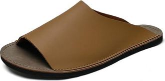 Generic Sandales plates en cuir v&eacute;ritable pour homme - Style classique - Bout ouvert - Bout ouvert - Confortable - Antid&eacute;rapant - Chaussures d&eacute;contract&eacute;es - L
