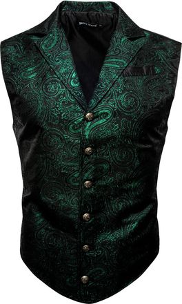 Barry.Wang Viktorianische Herren-Weste, Steampunk, Gothic, Paisleymuster, ma&szlig;geschneiderter Kragen, Weste, Halloween-Motto-Party, Ein Smaragdgr&uuml;n-Schwarz, Small