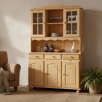 Dmora Kommode Moers, Wohnzimmerbuffet, Wohnzimmer-Sideboard, Moderne K&uuml;chen-Speisekammer, 130x32 h198 cm, Eiche