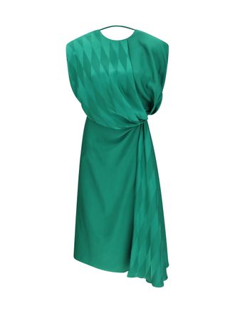 Versace Womens Midi Silk Dress With Twist Detail, Emerald