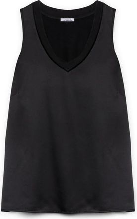 Fiorella Rubino Top mit V-Ausschnitt und Materialmix - - Tops - Damen - Schwarzk - XS