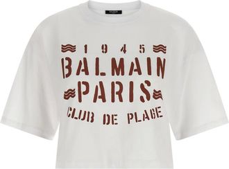 Balmain Femme, Tops, Blanc, Taille: 36 FR T-shirt avec imprim&eacute; Plage