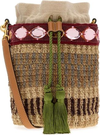 Valentino Garavani Femme, Sacs, Beige, Taille: ONE Size Sac seau VLogo Signature en raphia brod&eacute;