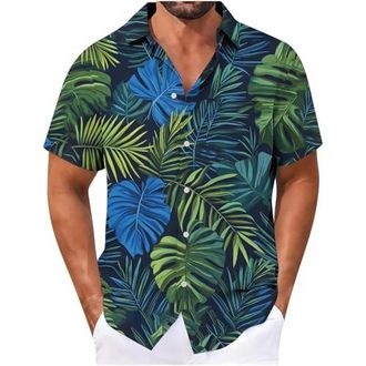 Generic Chemise hawa&iuml;enne d&eacute;contract&eacute;e et confortable pour homme - Col rabattu - L&eacute;g&egrave;re et respirante - Classique - Chemise de plage &agrave; manches courtes - Chemi