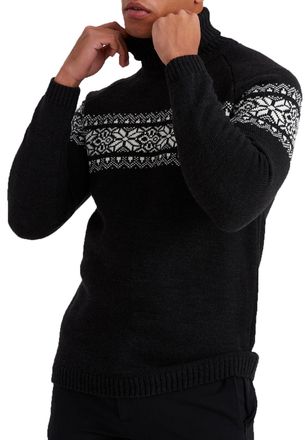 LEIF NELSON Herren Rollkragenpullover - Norwegischer Strickpullover mit Wintermuster - Warmer Rollkragenpullover f&uuml;r Herbst und Winter Schwarz X-Large
