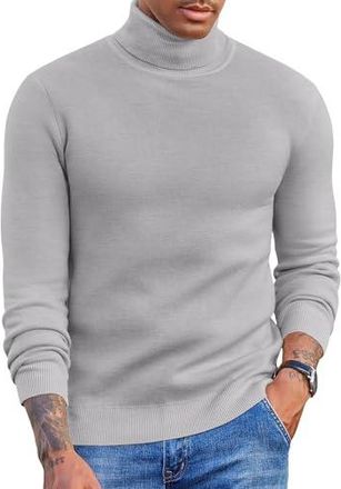 Coofandy Col Roul&eacute; Homme Pulls Maille Fine Polaire Slim Pull Hiver Chaud Col Montant pour Homme Basique Casual Business Gris Clair S