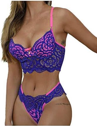 Generic Ensemble de lingerie sexy pour femme - Ensemble de broderie - 2026, bleu, XL