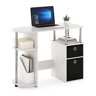 Furinno Jaya Bureau dÉtude Simpliste avec Tiroirs pour Bacs, Chêne Blanc/Acier Inoxydable/Noir